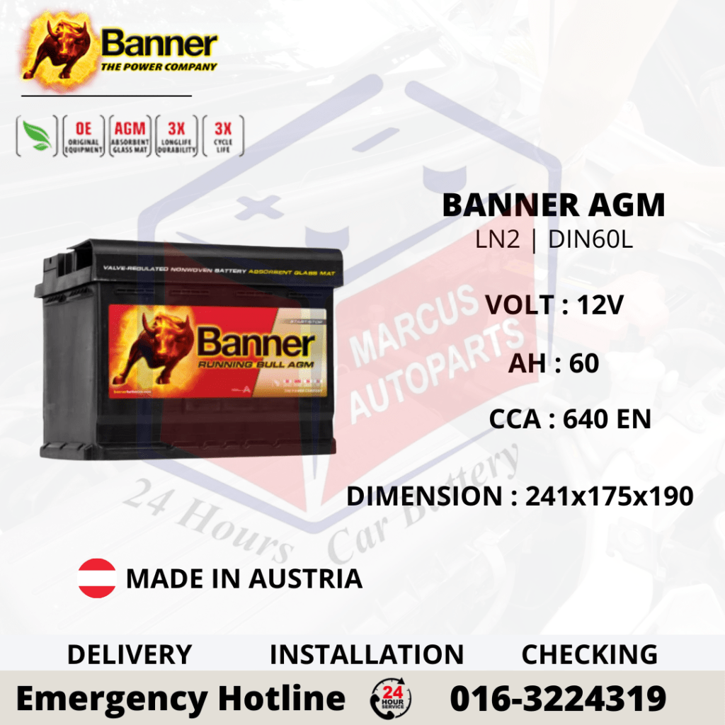 BANNER RUNNING BULL AGM LN2 | DIN60L | 56001 CAR BATTERY | 24 HOURS CAR ...