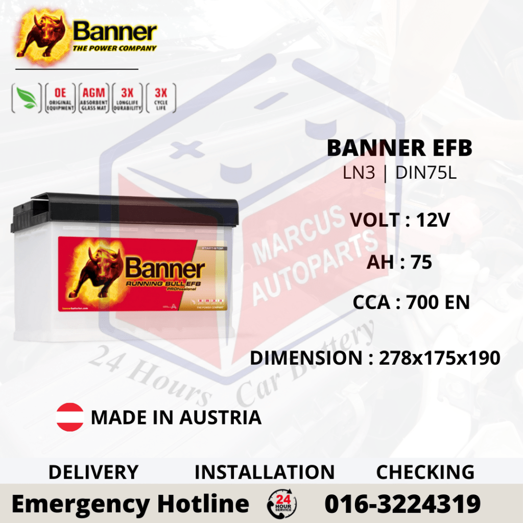 BANNER RUNNING BULL AGM LN2 | DIN60L | 56001 CAR BATTERY | 24 HOURS CAR ...