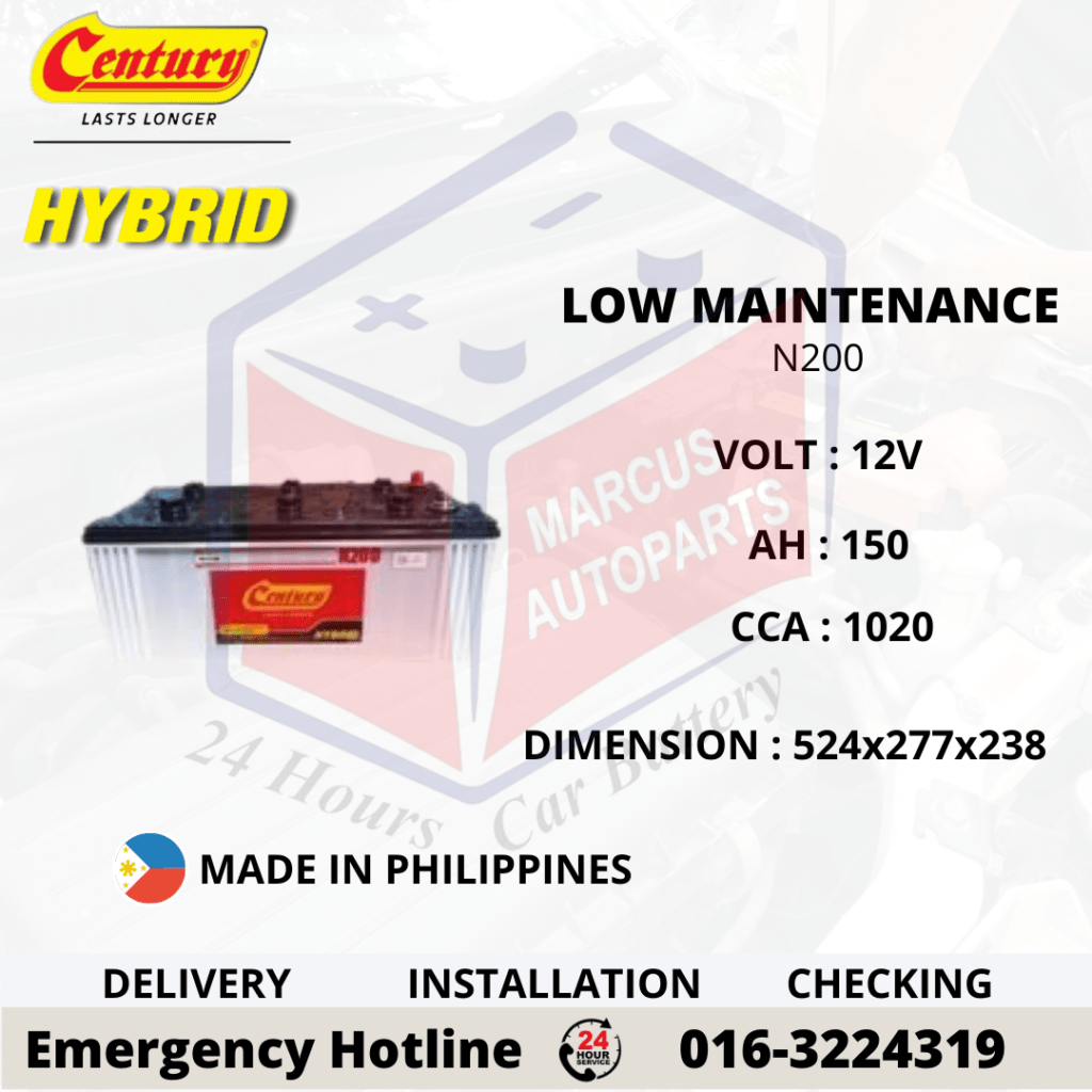 CENTURY HYBRID N200 LOW MAINTENANCE AUTOMOTIVE BATTERY | 24 HOURS CAR BATTERY 0163224319