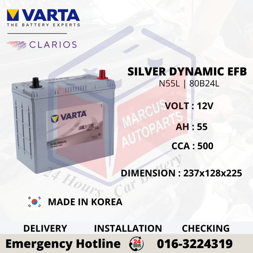 VARTA SILVER DYNAMIC EFB N55L | 80B24L CAR BATTERY | 24 HOURS CAR ...