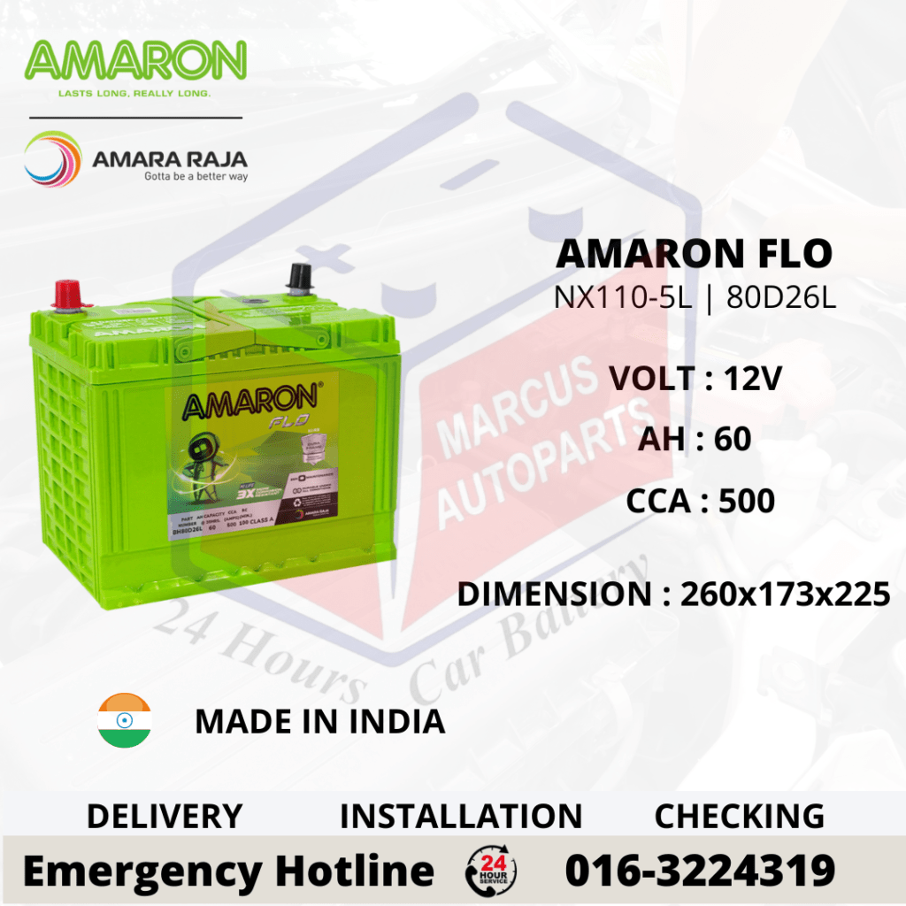 AMARON FLO NX110-5L NS70L 80D26L 60Ah 500CCA Car Battery Malaysia