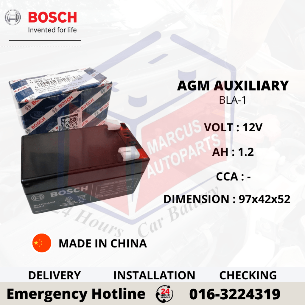 BOSCH BLACK AGM BLA-1 | 1212 | 1.2AH AUXILIARY BATTERY | 24 HOURS CAR BATTERY 0163224319