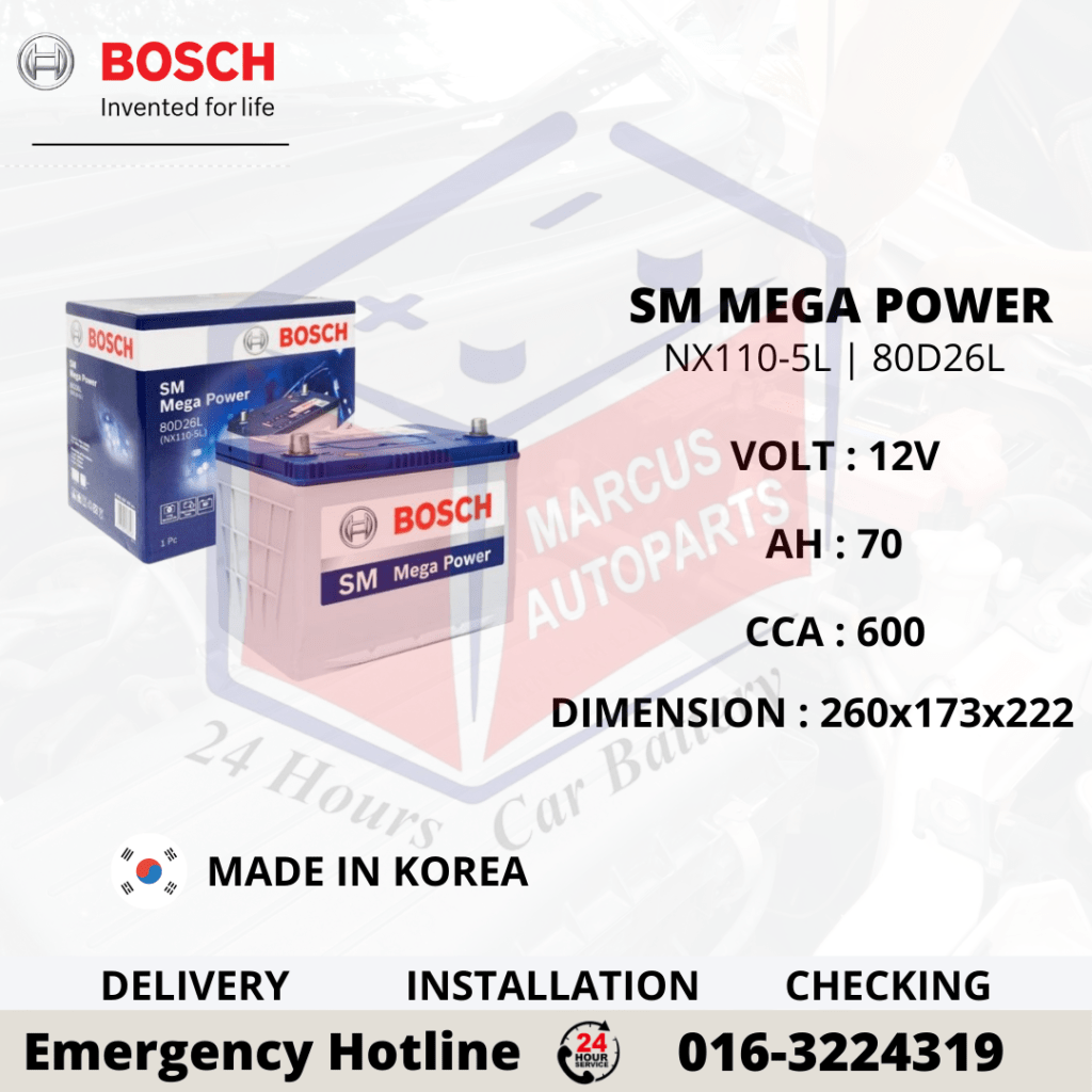 BOSCH SM MEGA POWER NX110-5L | NS70L | 80D26L CAR BATTERY | 24 HOURS ...