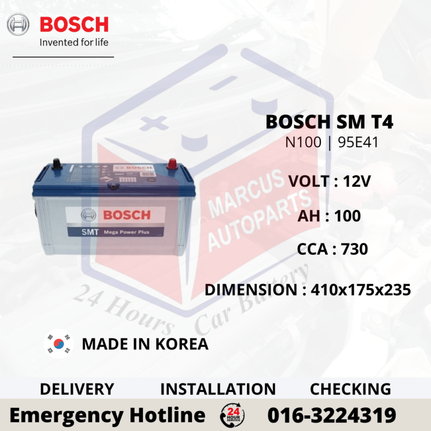 BOSCH SM T4 MEGA POWER N100 | 95E41R AUTOMOTIVE BATTERY | 24 HOURS CAR ...