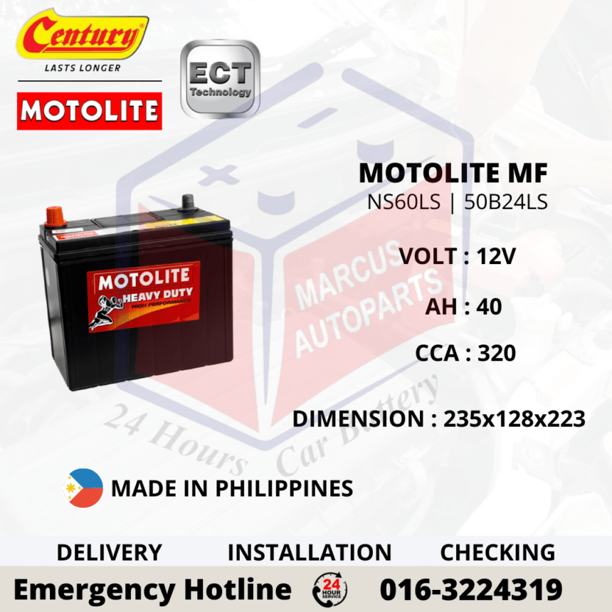 CENTURY MOTOLITE MF NS60LS | 50B24LS CAR BATTERY | 24 HOURS CAR BATTERY ...
