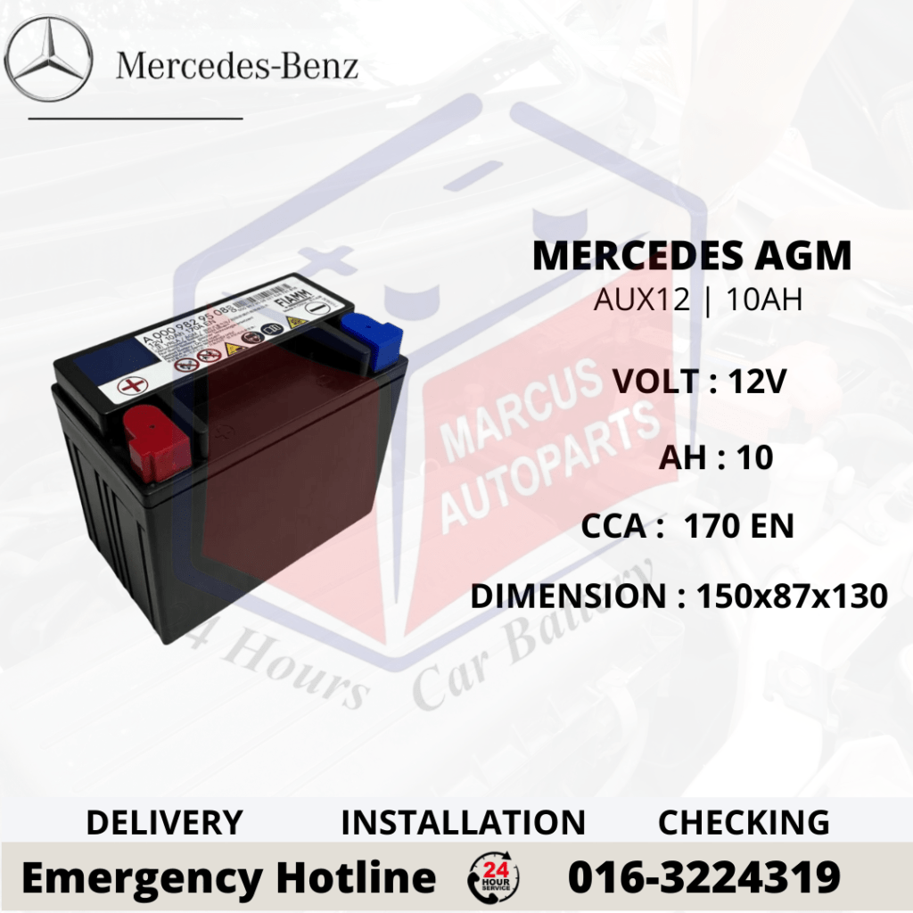MERCEDES BENZ AGM AUX12 | 10AH AUXILIARY BATTERY | 24 HOURS CAR BATTERY ...